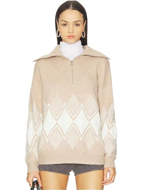 Varley Jacquard Half Zip Sweater - Light Taupe