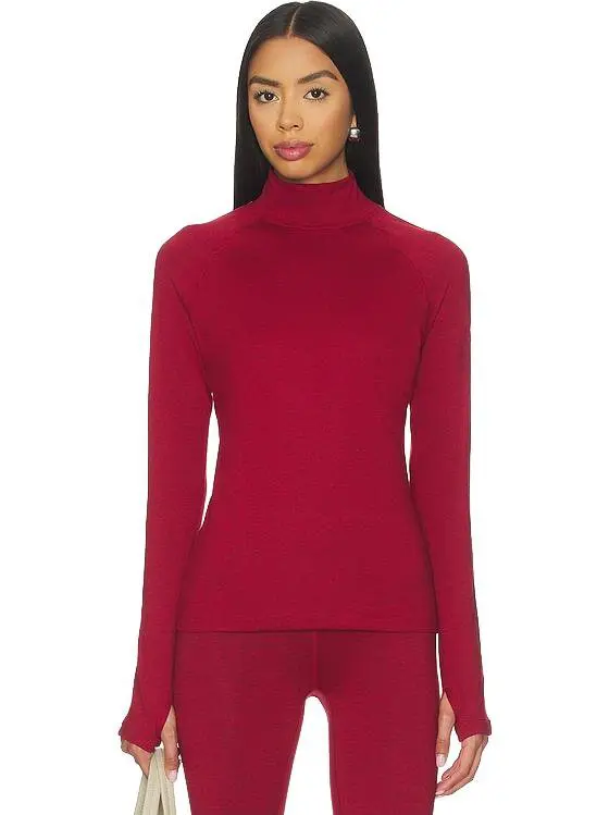 Varley Always Warm Mock Neck Baselayer Top - Red Dahlia Marl