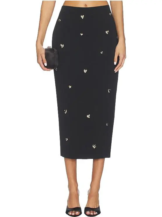 MILLY Heart Applique Maxi Skirt - Black