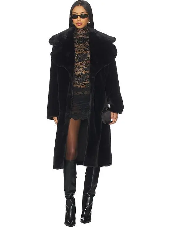 Superdown Willow Faux Fur Long Coat - Black