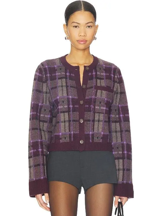 Naadam Luxe Plaid Jacquard Cardigan - Purple Combo
