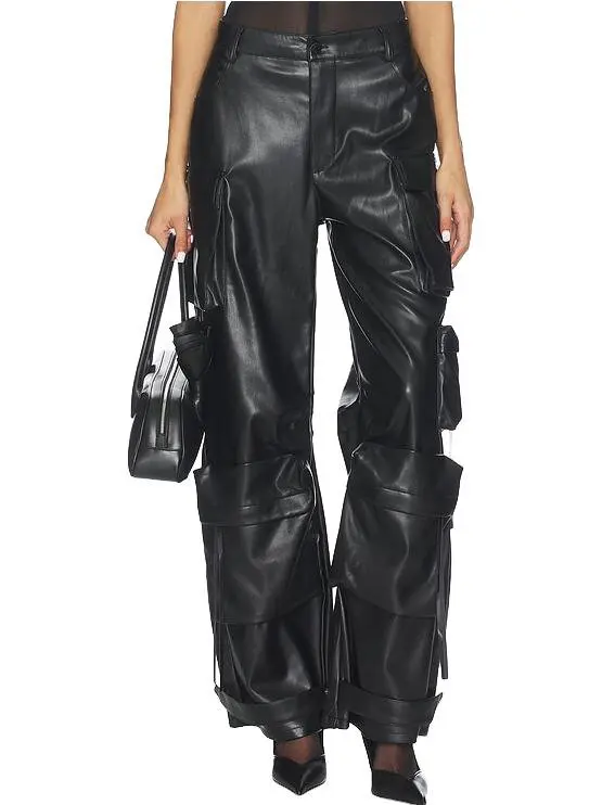 Steve Madden Duo Faux Leather Cargo Pants - Black