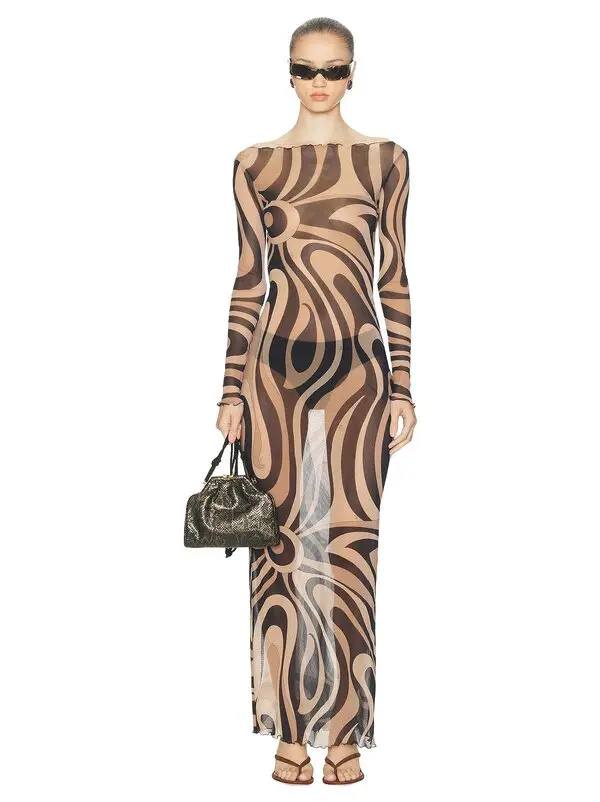Emilio Pucci Long Sleeve Maxi Dress - Nero & Beige