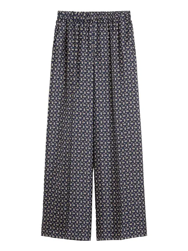 Max Mara Printed Wide Leg Silk Trousers - Ultramarine