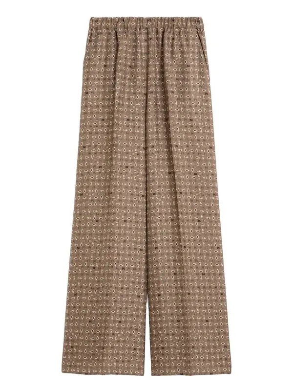 Max Mara Printed Wide-leg Silk Twill Trousers - Mud