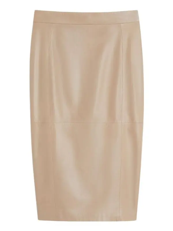 Max Mara Nappa Leather Pencil Midi Skirt - Sand