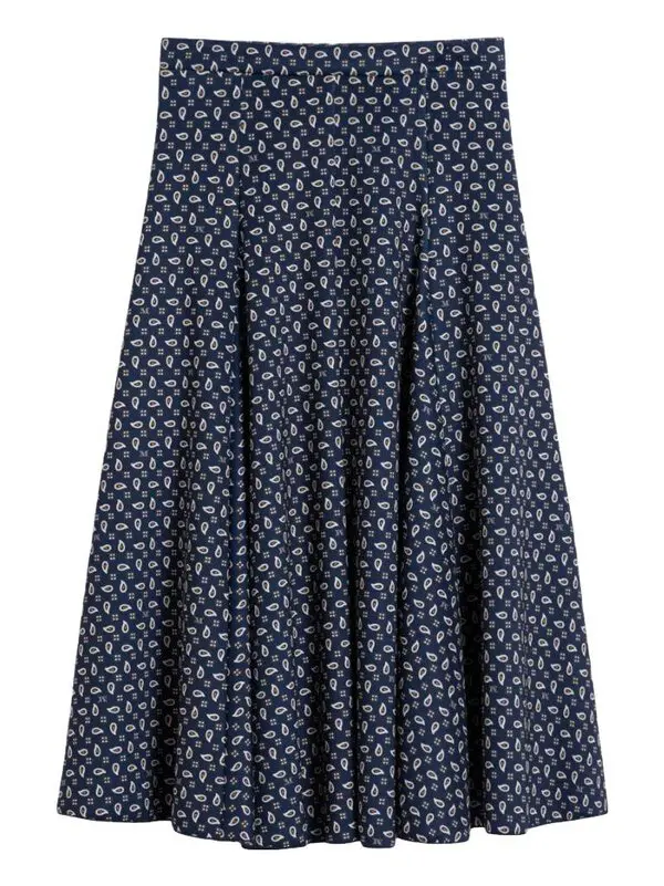 Max Mara Printed Technical Jersey Midi Skirt - Navy