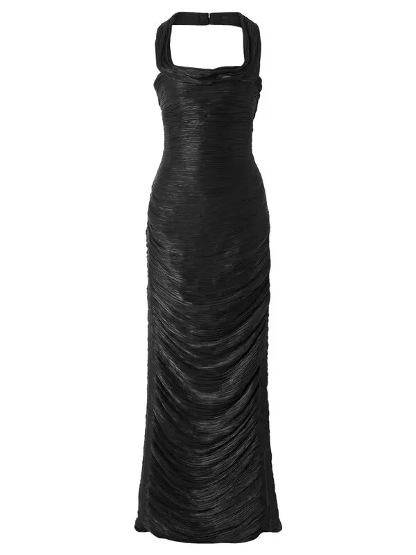 MARMAR HALIM Ruched Plissé Halterneck Gown - Black