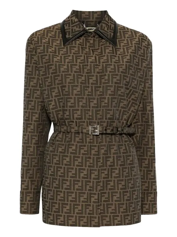 Fendi Ff Jacquard Canvas Shirt Jacket - Brown