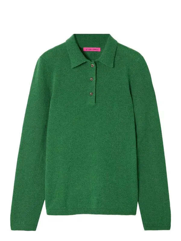 THE ELDER STATESMAN Laurel Cashmere Polo Sweater - Green