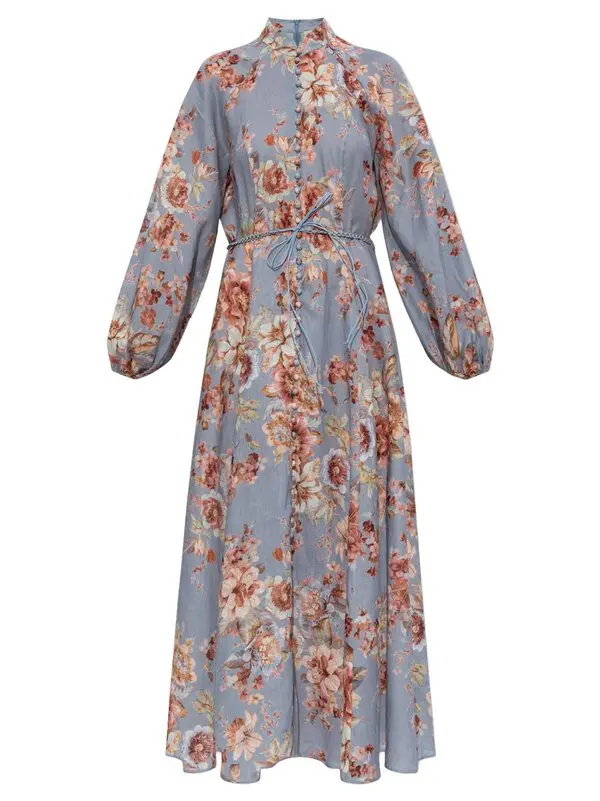 Zimmermann Floral Print Linen Midi Dress - Blue