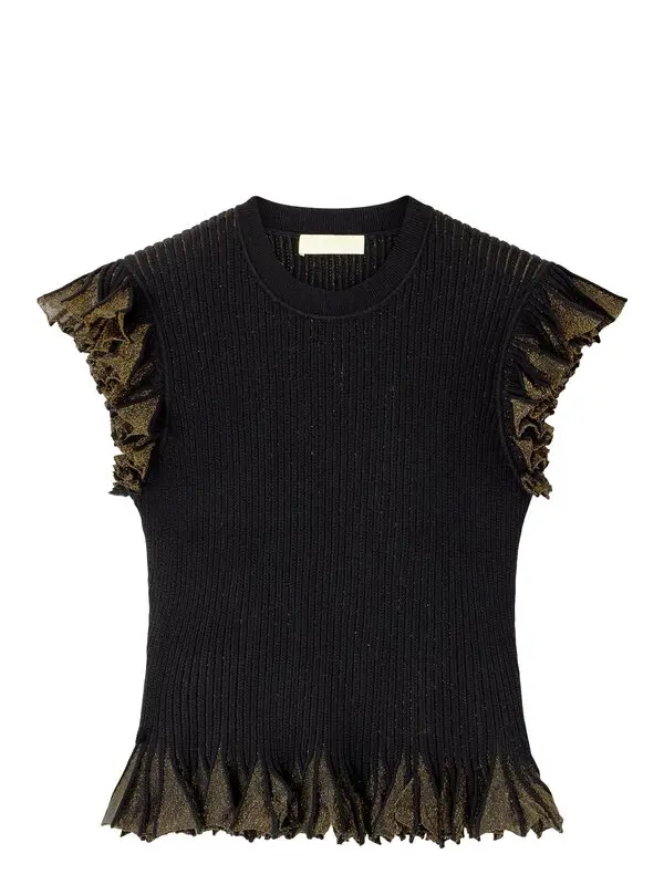 Ulla Johnson Leila Ruffled Metallic-knit Top - Black