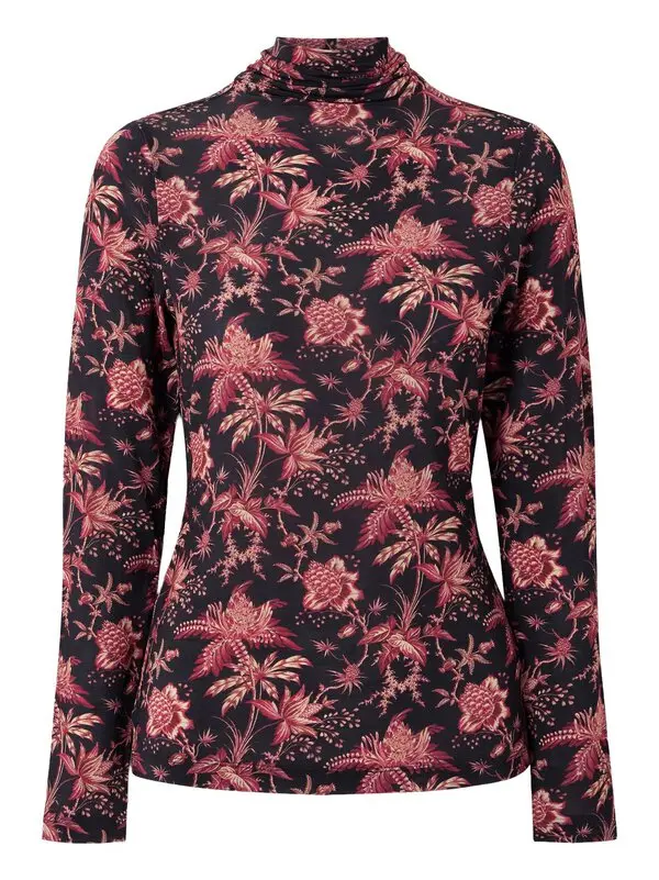 Ulla Johnson Aurelia Floral-print Turtleneck Top - Black
