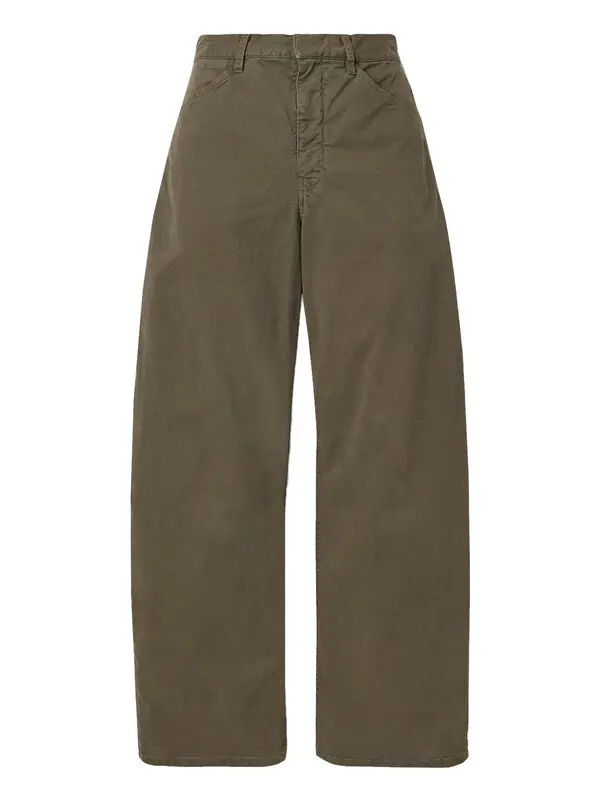 NILI LOTAN Tribeca Brushed Cotton-blend Twill Barrel-leg Pants - Green