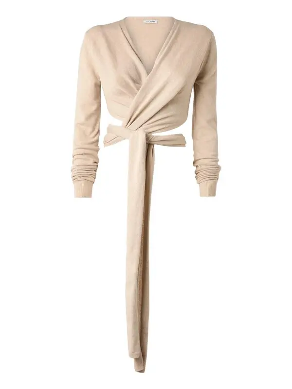 Alaïa Cropped Cashmere-blend Wrap Top - Neutrals