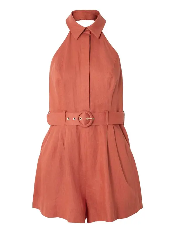 Zimmermann Awaken Belted Linen Playsuit - Orange