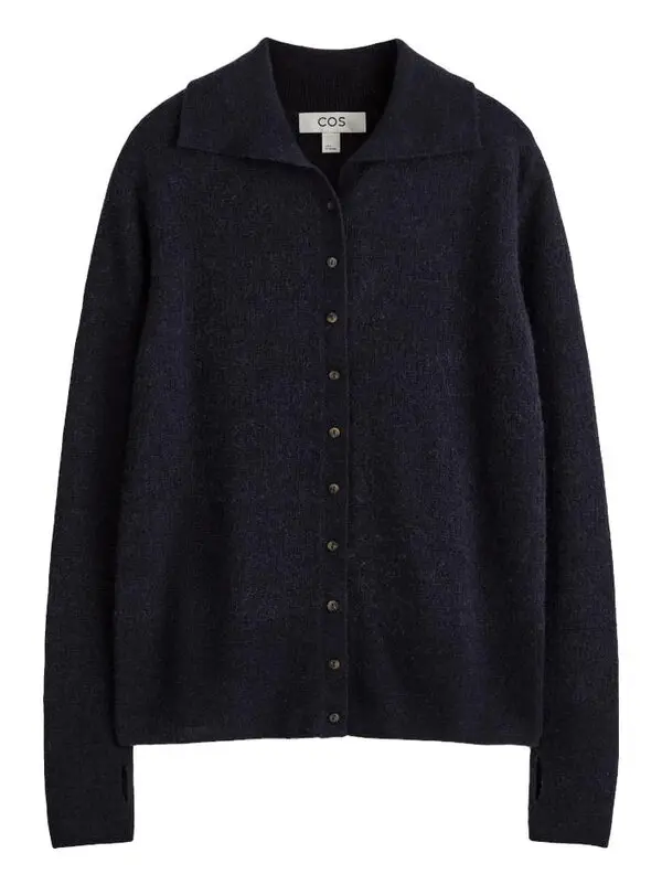 Cos Alpaca Merino Wool Turtleneck Cardigan - Navy