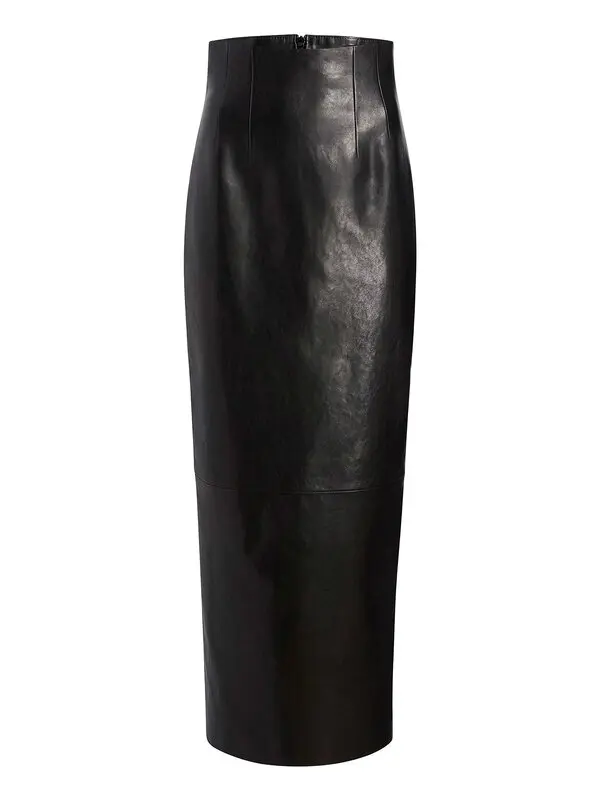 Khaite Loxley Leather Pencil Skirt - Black