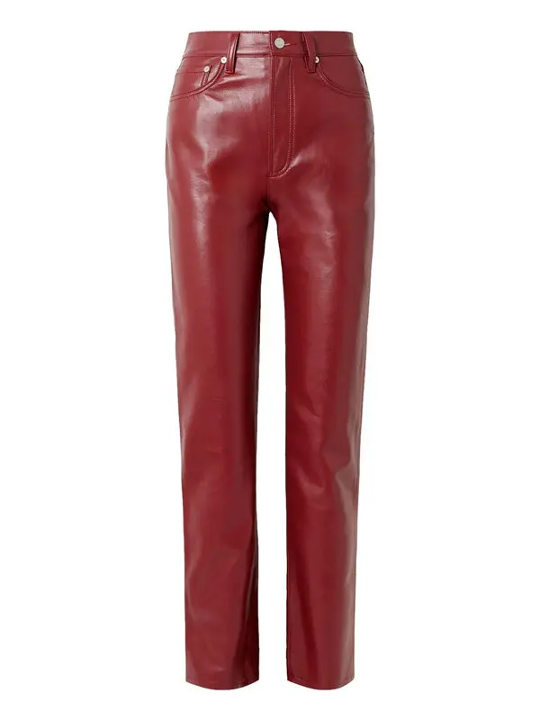 AGOLDE 90s Pinch Waist Long Recycled Leather-blend Straight-leg Pants - Red