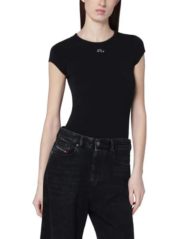 DIESEL® T-angie Fitted T-shirt With Laser-cut Oval D - Black