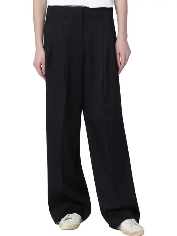 GOLDEN GOOSE Wide Leg Wool Trousers - Black