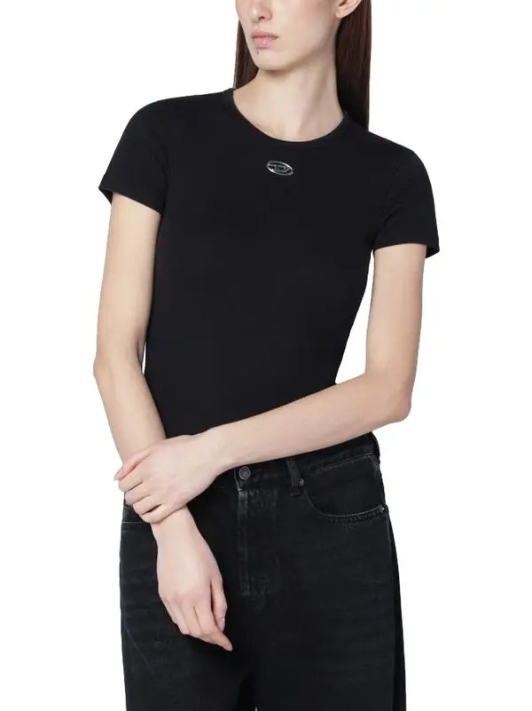 DIESEL T-shirt With Metallic Oval D - Black