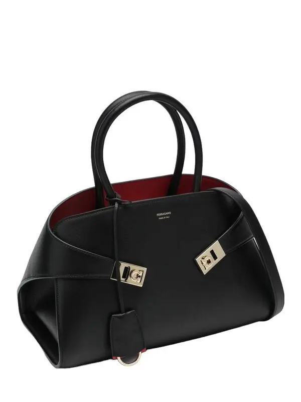 FERRAGAMO Hug M Leather Handbag - Black