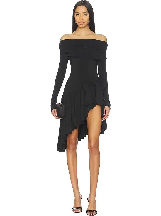 GUIZIO Off-the-shoulder Draped Mini Dress With Bow Detail - Black