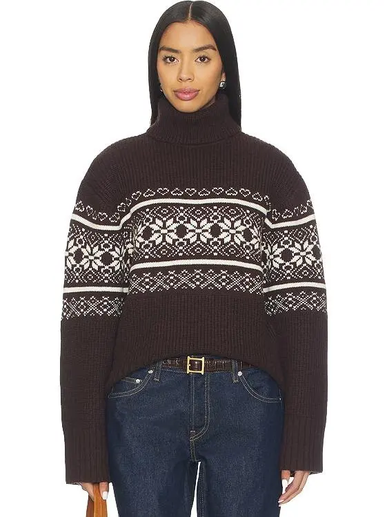 LOVERS AND FRIENDS Fair Isle Turtleneck Sweater With Flare Sleeves - Brown
