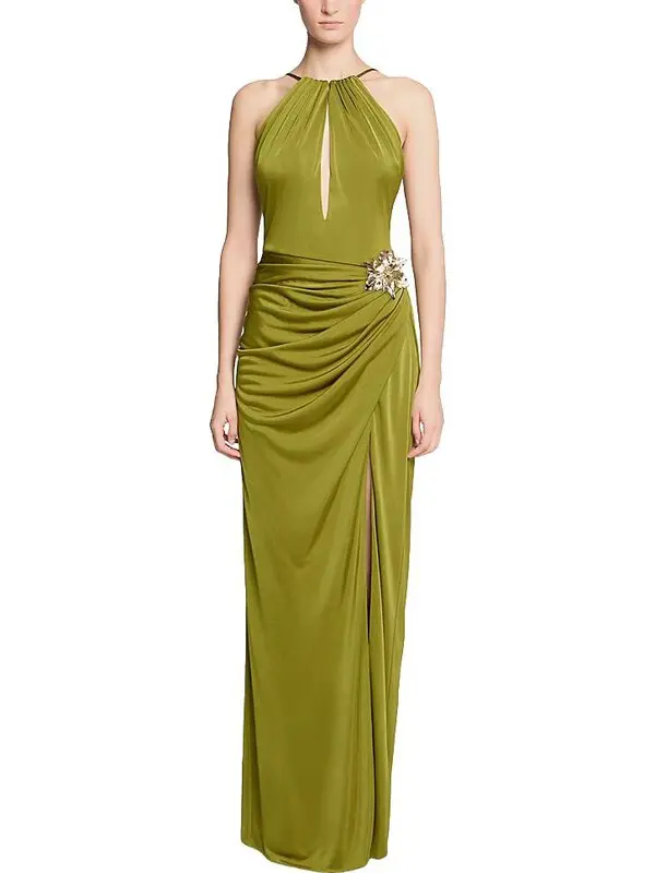 Halston Elin Gloss Jersey Gown - Army