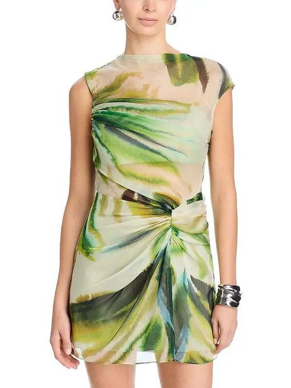 AMUR Zuma Sheer Mini Dress - Verdant Palm
