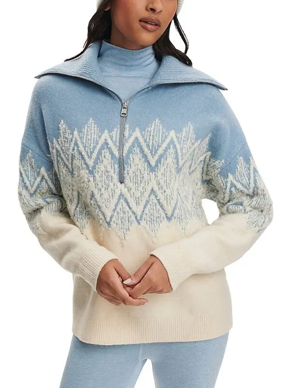 Varley Hedda Fair Isle Half Zip Sweater - Ashley Blue