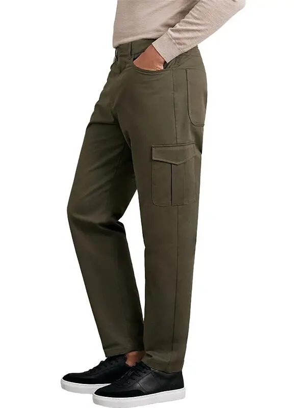 REISS Rogan Cotton Blend Cargo Trousers - Olive Green