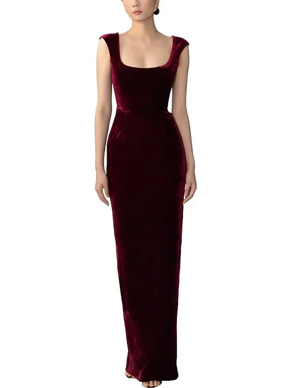 SAU LEE Brooke Velvet Gown - Oxblood