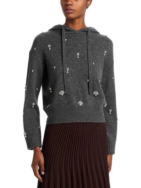 Simkhai Karmen Embellished Hooded Sweater - Charcoal Grey