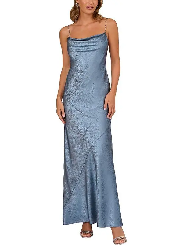 Adrianna Papell Foiled Chiffon Maxi Dress - French Blue
