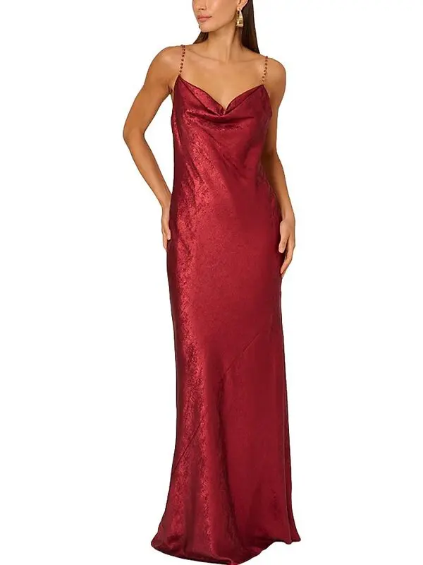 Adrianna Papell Foiled Chiffon Maxi Dress - Wine