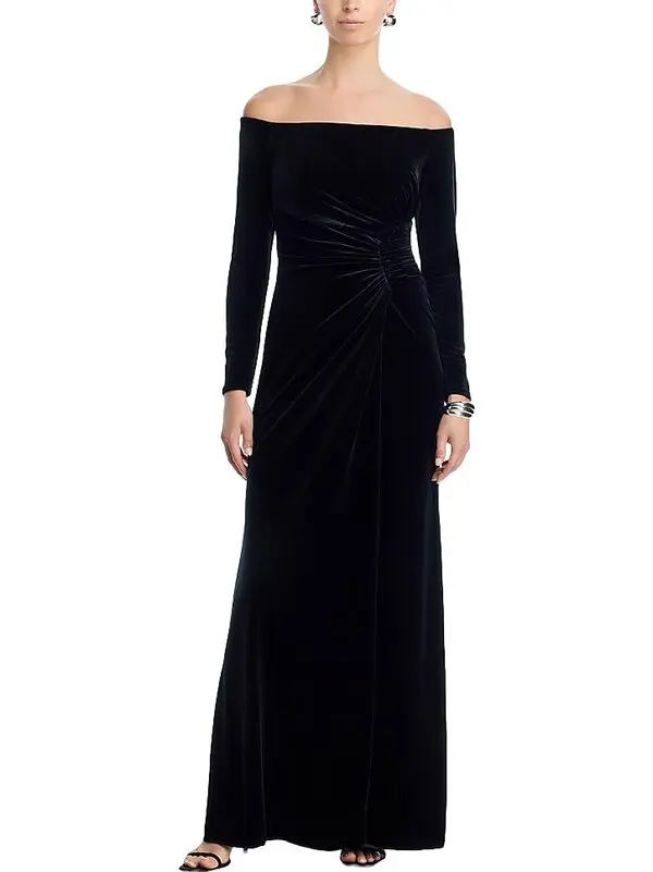 Aqua Off-the-shoulder Velvet Gown - Black