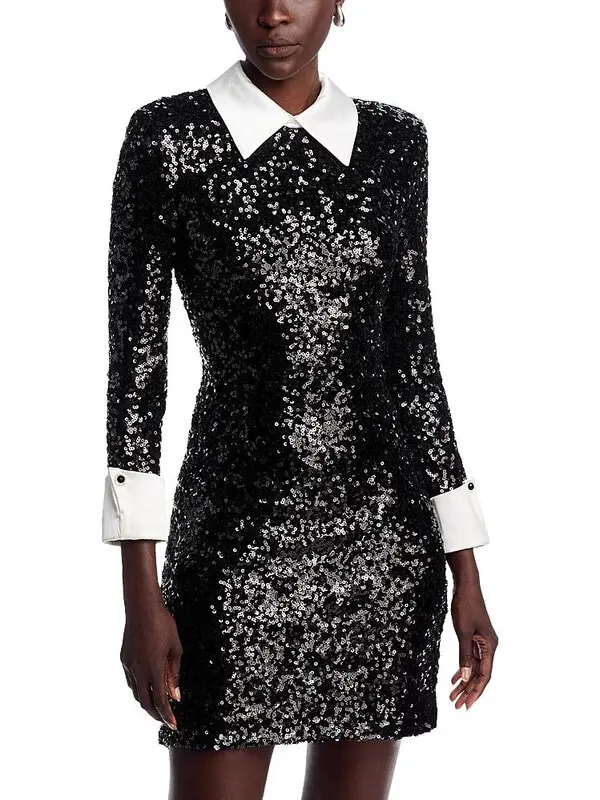 Eliza J Collared Sequin Dress - Black White