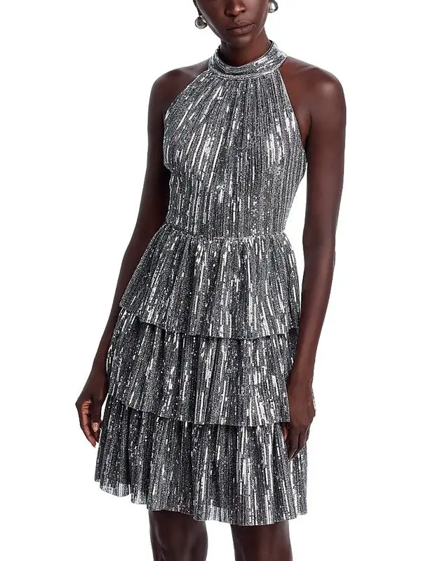 Eliza J Sequin Tiered Dress - Silver