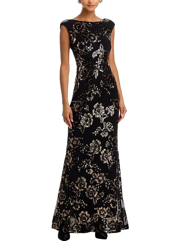 Eliza J Extended Cap Sleeved Gown - Black Gold