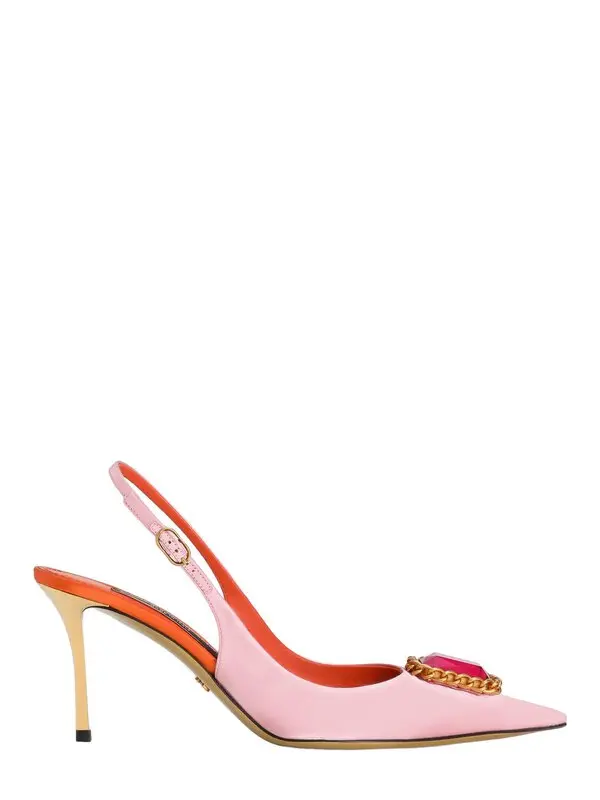 Dolce & Gabbana Satin Slingback Pumps With Embellishment - Multicolor
