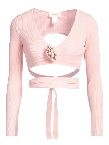 VICOLO Cropped Knit Top With Floral Appliqués - Pink