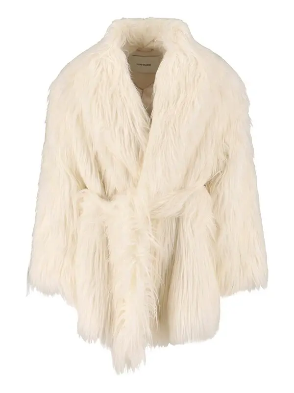 ENTIRE STUDIOS Belted Faux Fur Coat - White