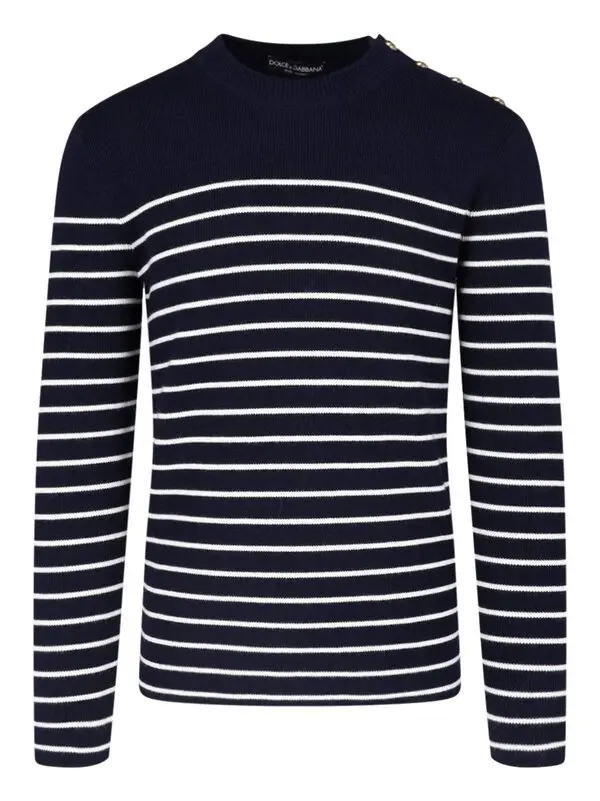 Max Mara Striped Virgin Wool Sweater - Blue