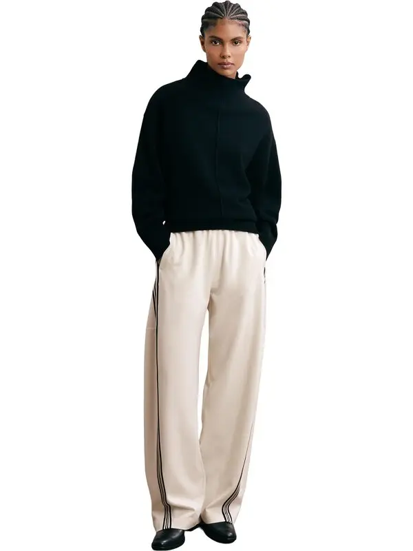 REISS Barrel-leg Side-stripe Trousers - Cream