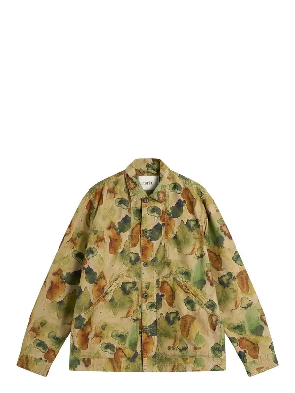 FORET Berry Ripstop Watercolour Camo Overshirt - Green Print