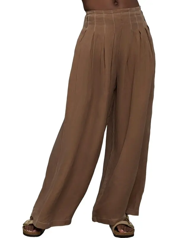 SANCIA Wide Leg Pleated Trousers - Coconut