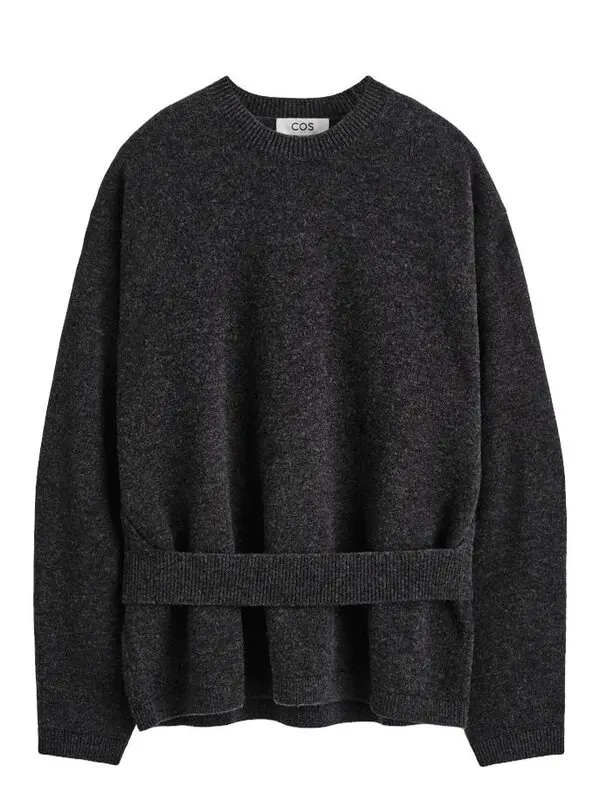 Cos Belt-detail Merino Wool Sweater - Gray