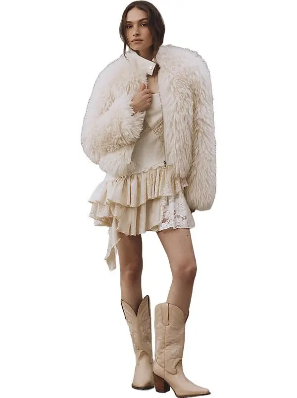 Apparis Lillet Shag Faux Fur Bomber Jacket - Ivory